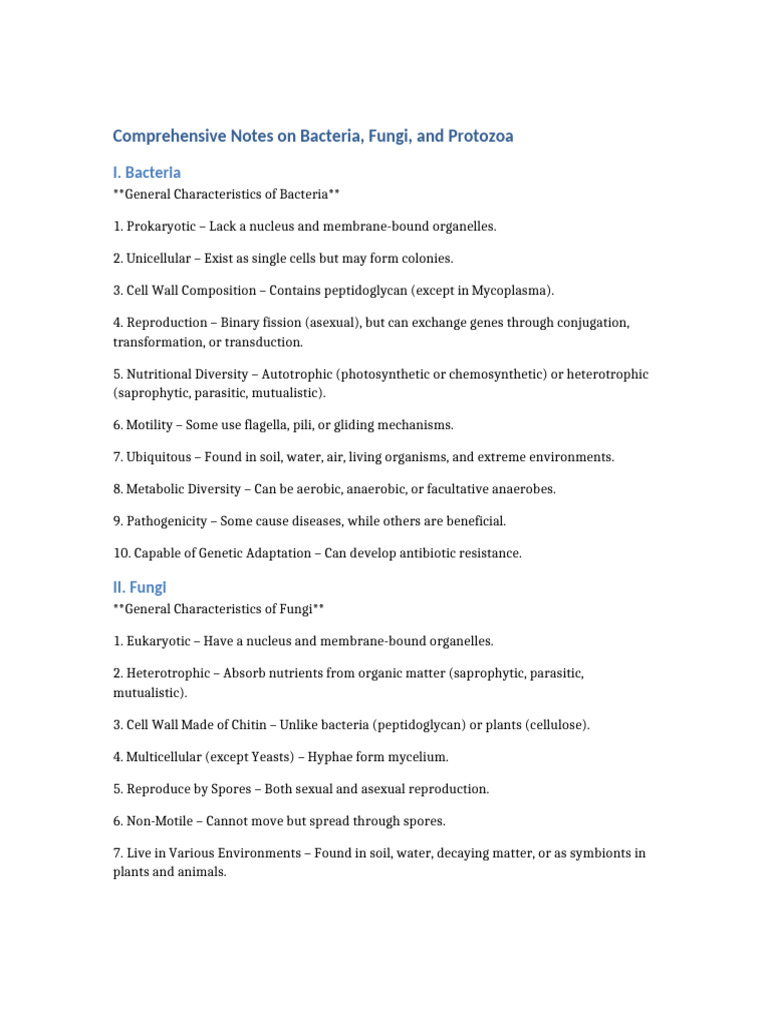 Bacteria Fungi Protozoa Notes | PDF