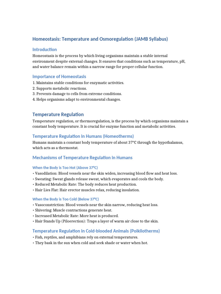 Homeostasis Temperature Osmoregulation | PDF | Thermoregulation ...