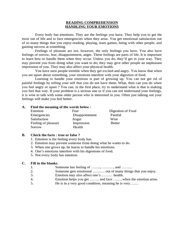 Reading Comprehension I | PDF | Feeling | Emotions