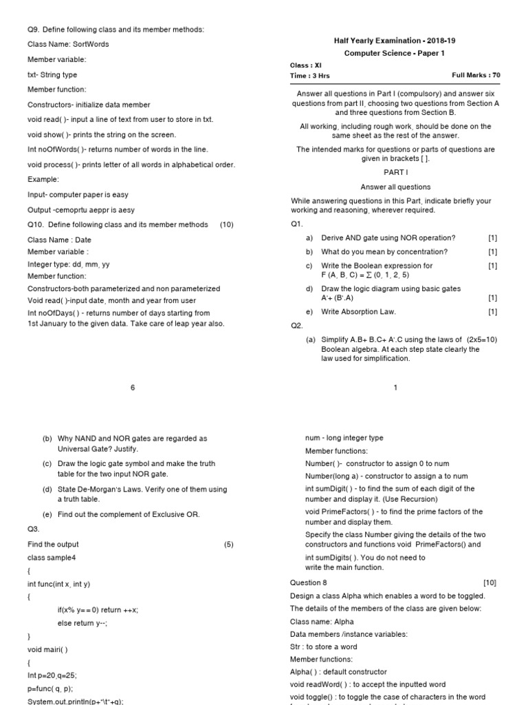 Isc Class 11 Hy Computer Science 2019 | PDF | Constructor (Object Oriented Programming ...