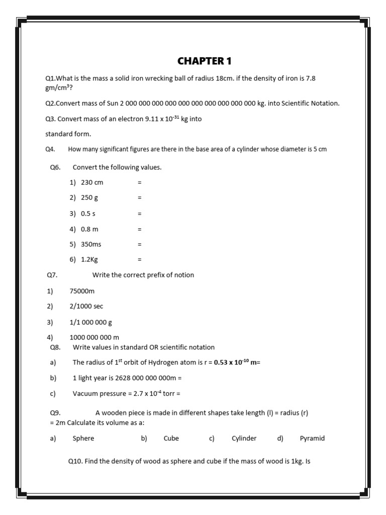 Test Worksheet Numericals | PDF | Force | Atmosphere Of Earth