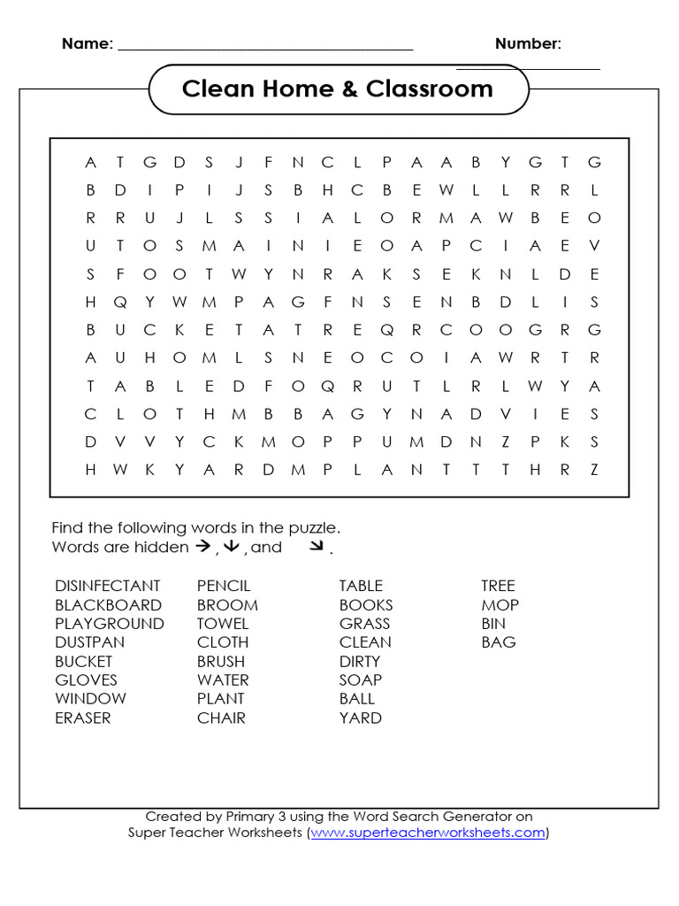Classroom Cleaning Word Search | PDF