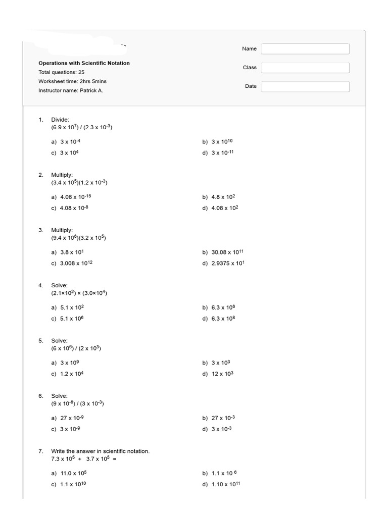Operations with Scientific Notation Worksheet | PDF | Chess | Chess Theory