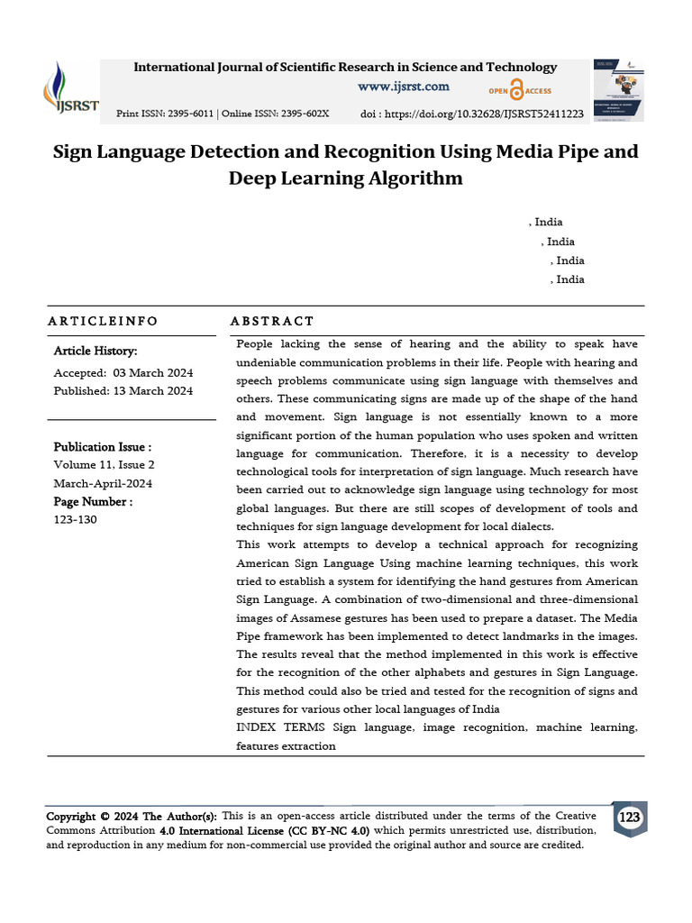 Sign Language Detection and Recognition Using Medi | PDF | Sign ...