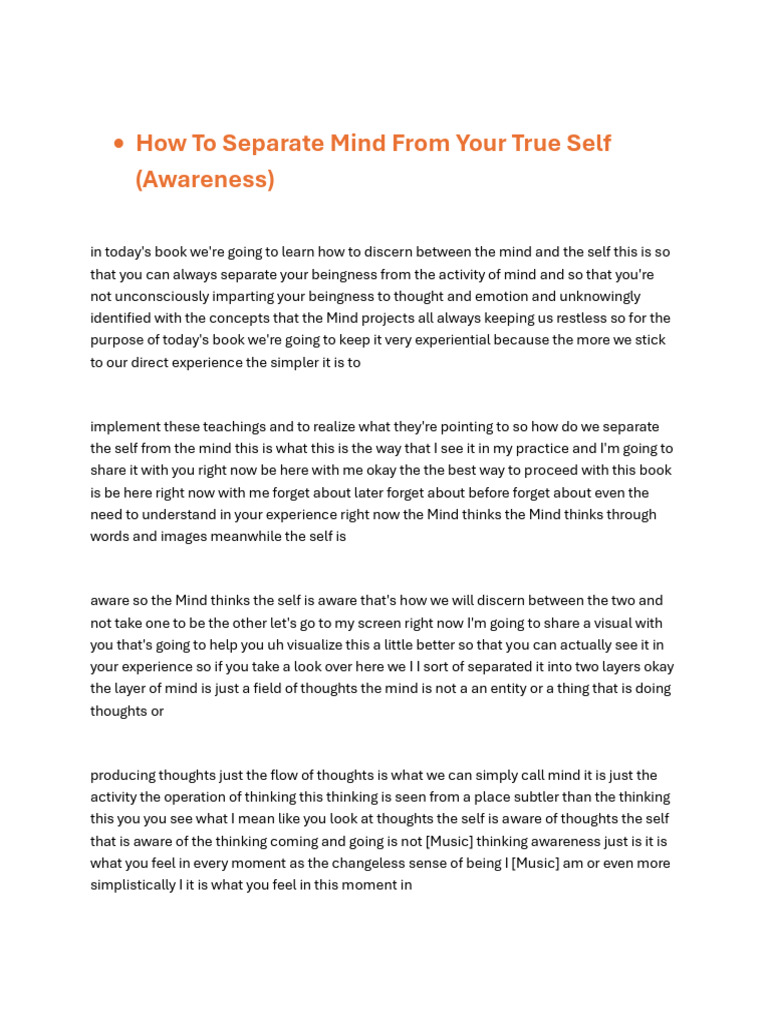How to Separate Mind From Your True Self (Awareness) | PDF | Thought ...