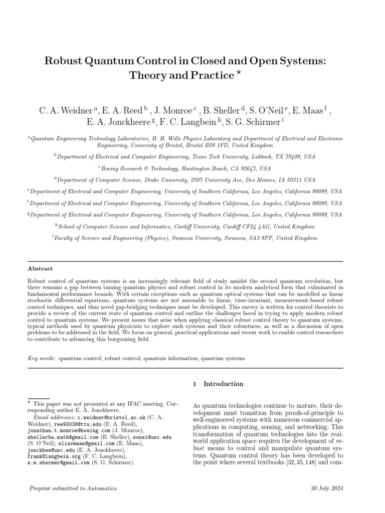 Robust Quantum Control | PDF | Control Theory | Quantum Mechanics
