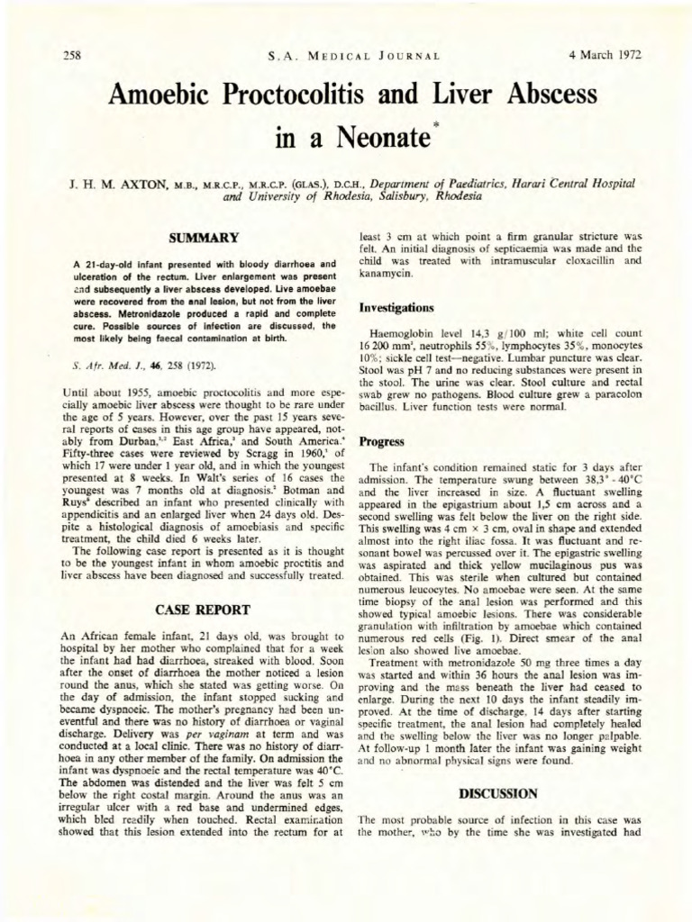 Axton Amoebic Proctocolitis and Liver Abscess in A Neonate | PDF ...