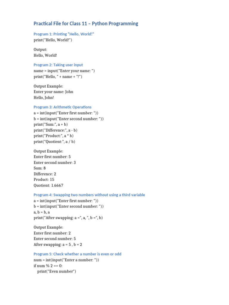Class 11 Python Practical | PDF