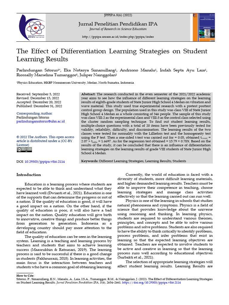 Tinjauan The Effect of Differentiation Learning Strategies On Student ...