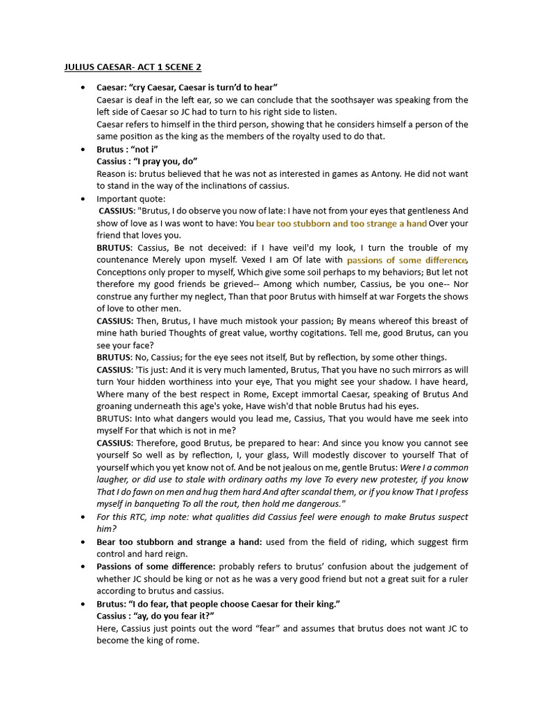 Julius Caesar Act 1 Scene 2 Analysis | PDF | Julius Caesar