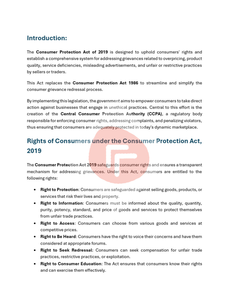 Consumer Protection Act 2019 Overview | PDF | Consumer Protection ...
