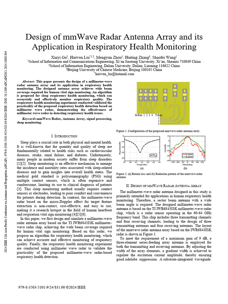 mmWave Radar Antenna for Respiratory Monitoring | PDF | Extremely High ...