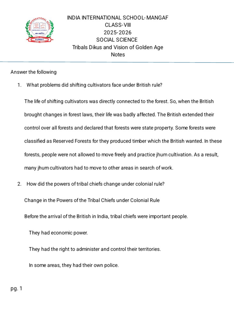Iis W Tribals Dikus and Vision of Golden Age-Notes | PDF
