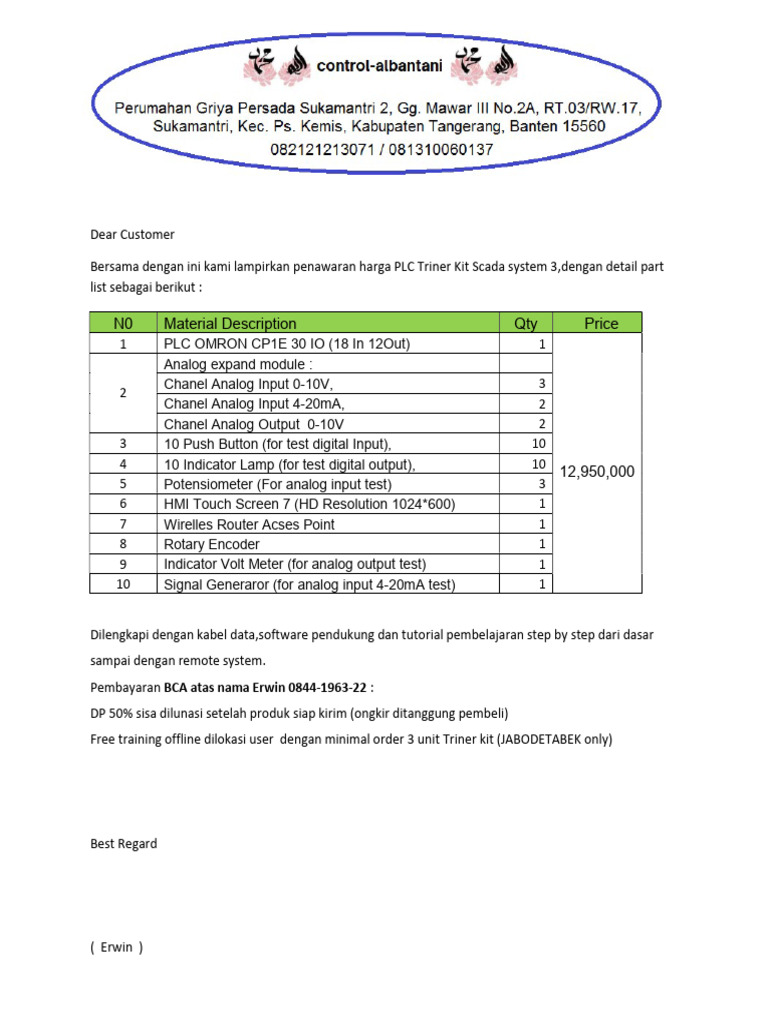 Penawaran Harga PLC Triner Kit SCADA | PDF