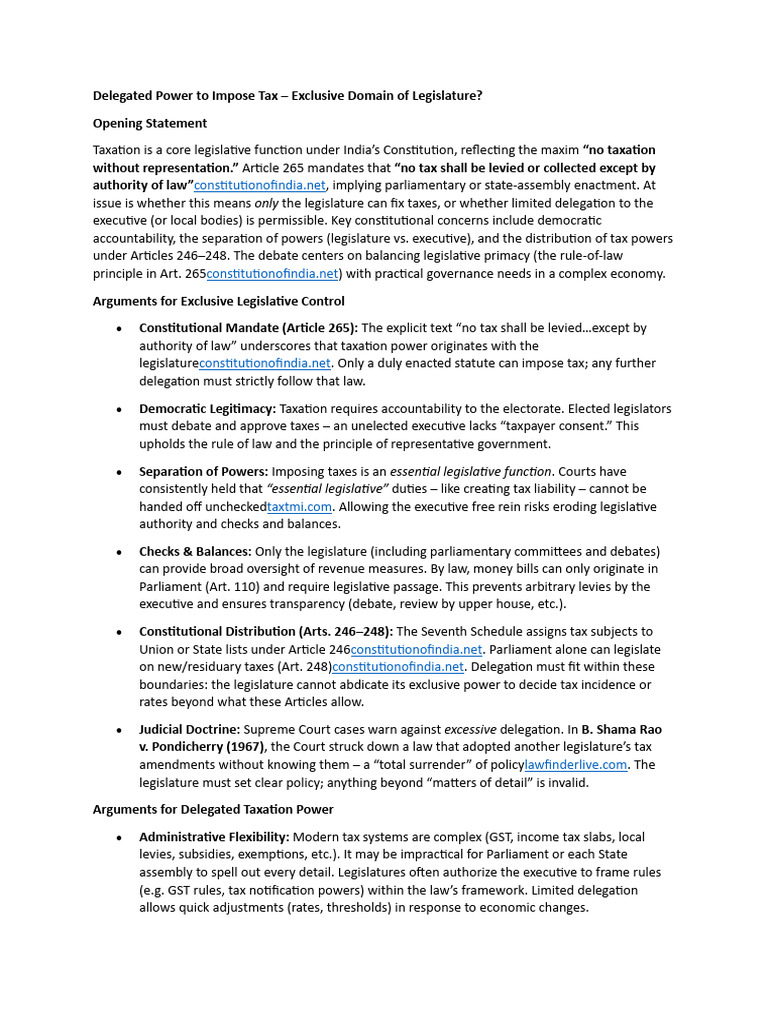 Delegated Power To Impose Tax | PDF | Taxes | Legislature