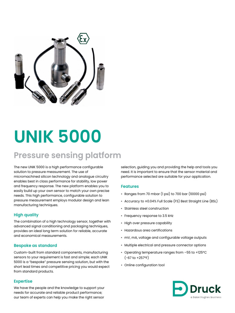 UNIK 5000 Pressure Sensor Overview | PDF | Sensor | Electrical Engineering
