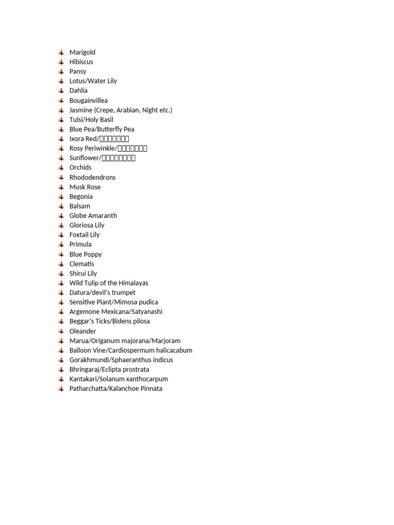 Native Flowers of India List | PDF