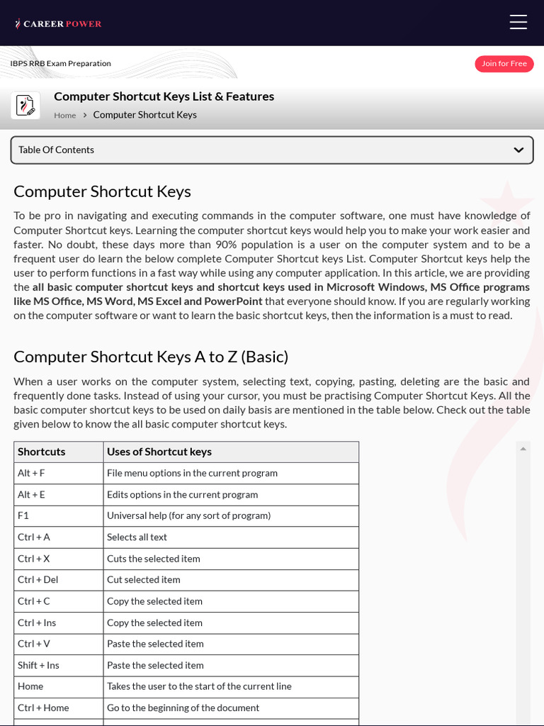 Computer Shortcut Keys A To Z List PDF | PDF | Keyboard Shortcut ...
