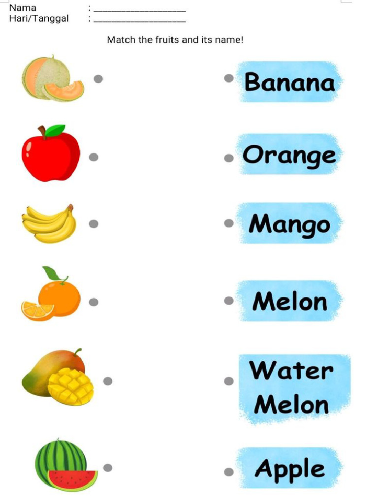 Fruits Names Worksheets | PDF