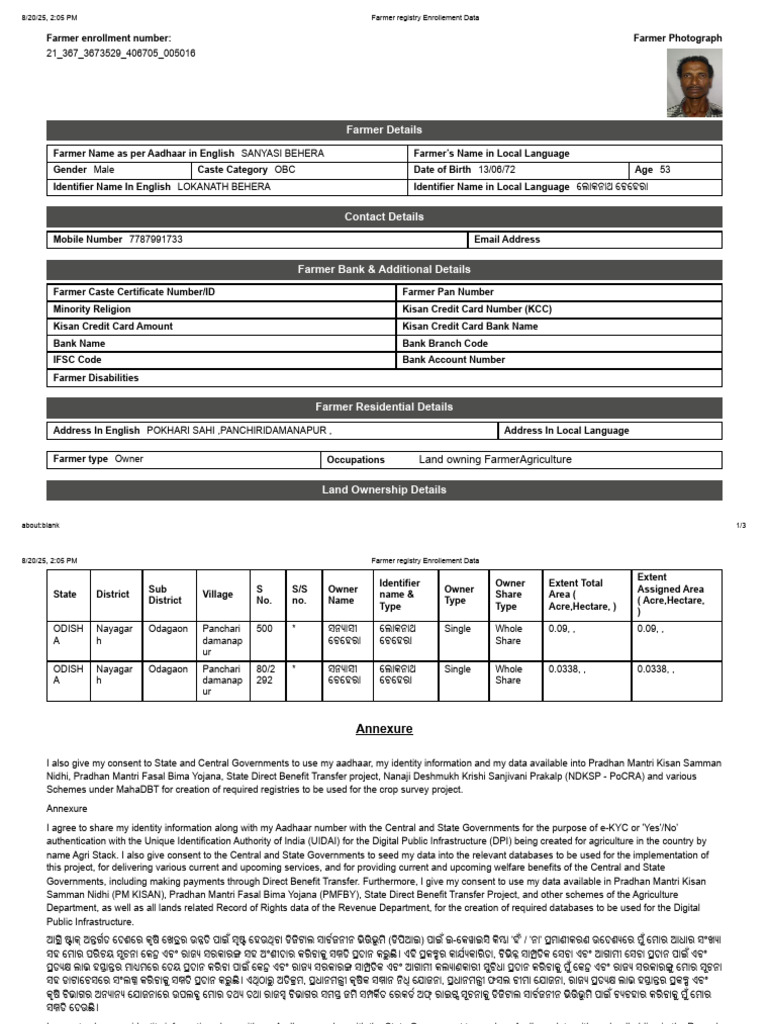 Farmer Registry Enrollement Data SS | PDF