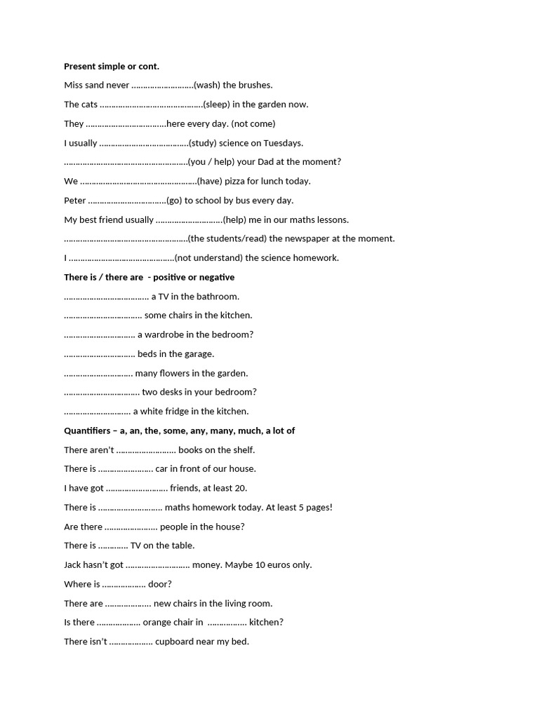 Present Simple or Cont Articles and Quantifiers There Is Past Simple | PDF