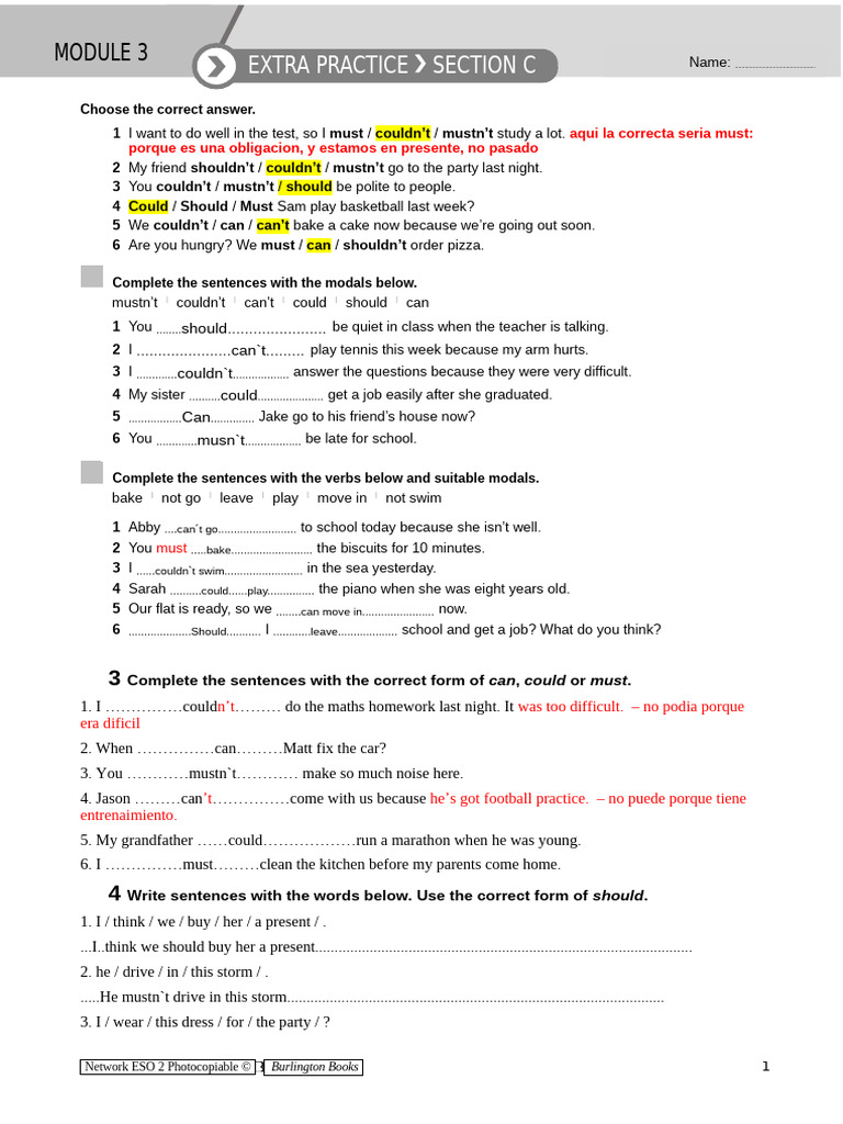 Modal Verbs Practice With Answers | PDF