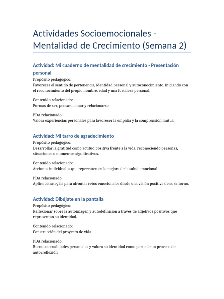 Actividades de Mentalidad de Crecimiento | PDF