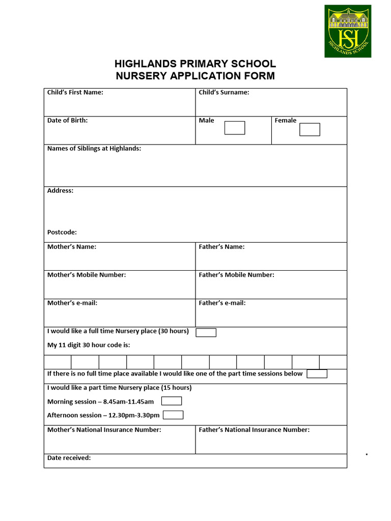 Nursery Application Form 2 | PDF