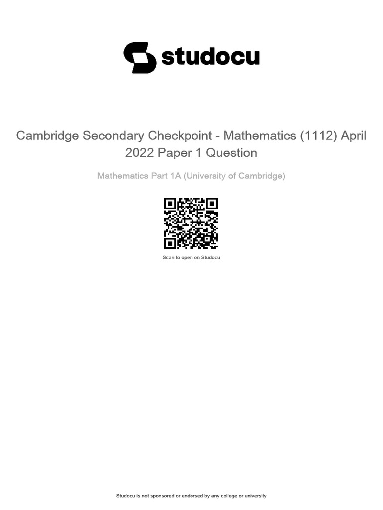 Cambridge Checkpoint Math April 2022 Exam | PDF | Mathematics