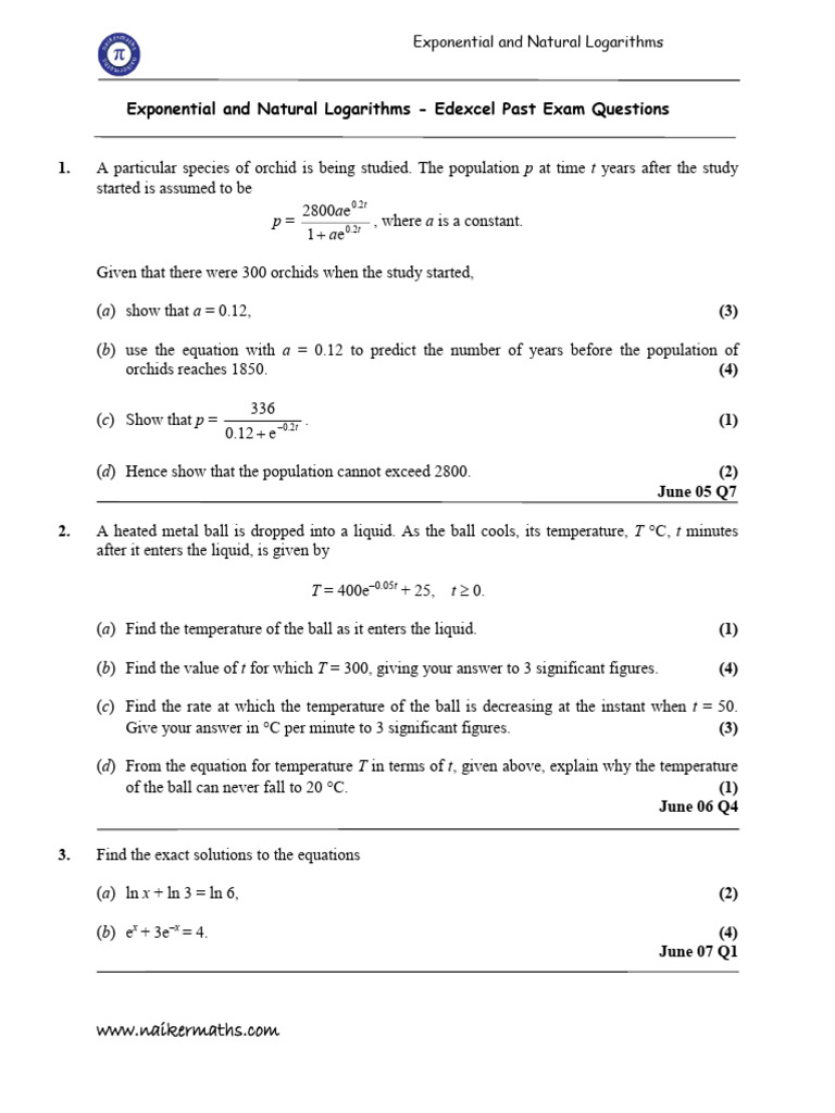 Exponentials and Natural Logarithms | PDF | Mathematics