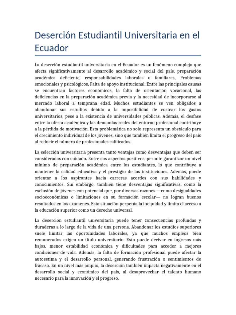 Causas de la Deserción Universitaria en Ecuador | PDF | Desigualdad ...