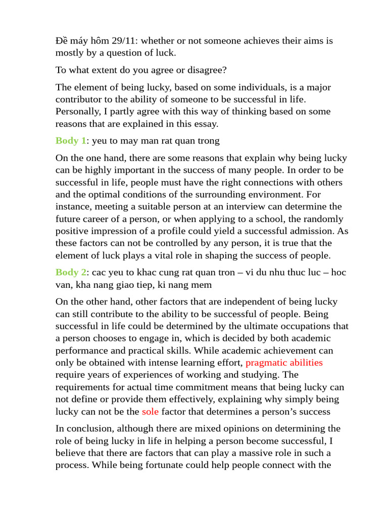 The Role of Luck in Success Factors | PDF