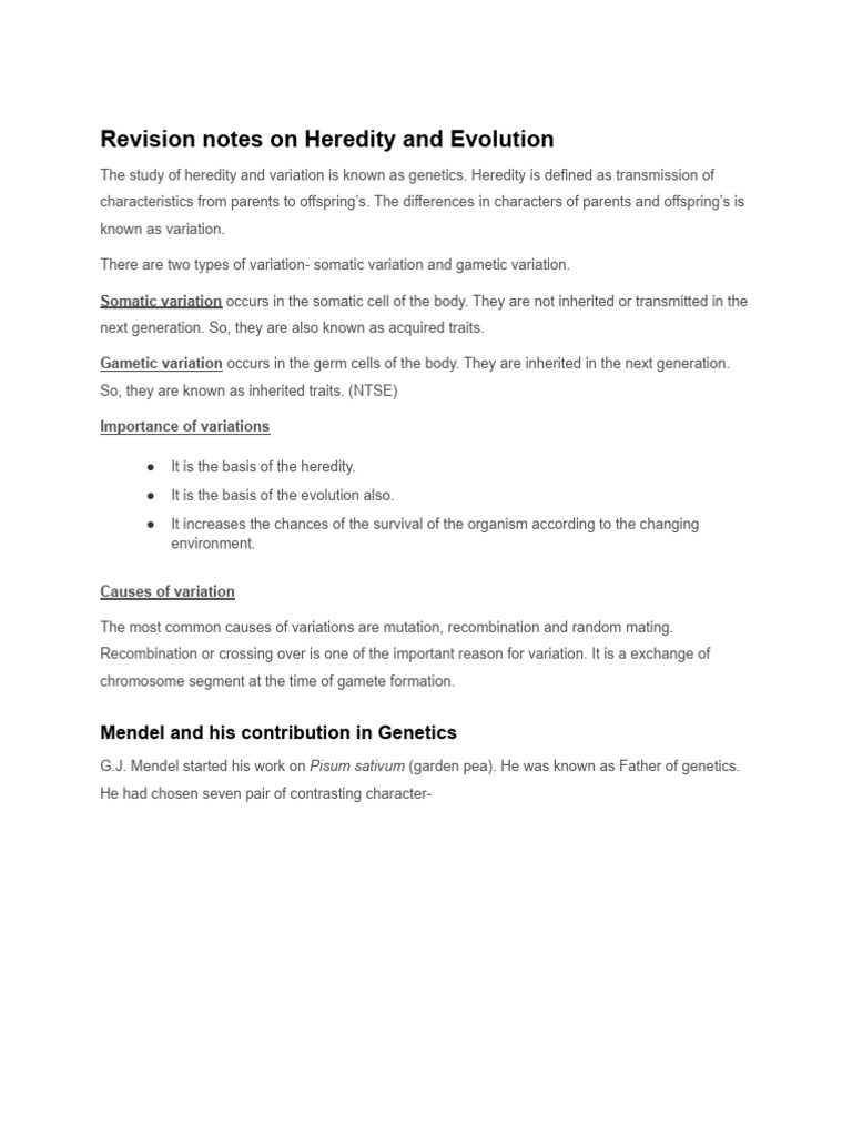 Heredity and Evolution Overview | PDF | Genotype | Dominance (Genetics)