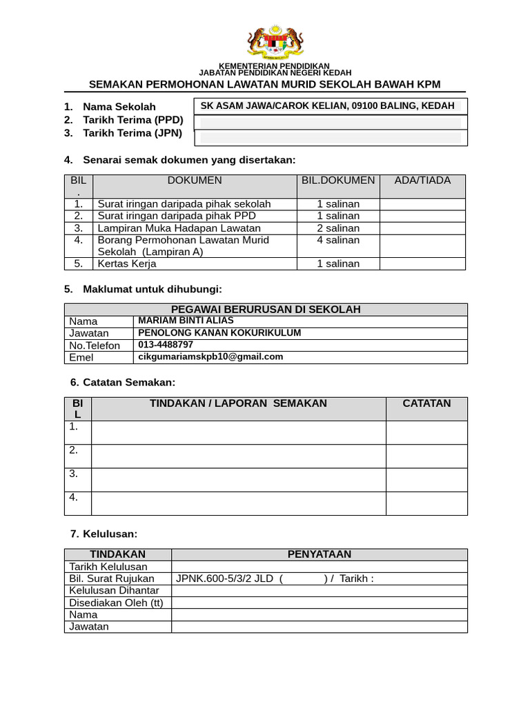 Borang Semakan Perkhemahan | PDF