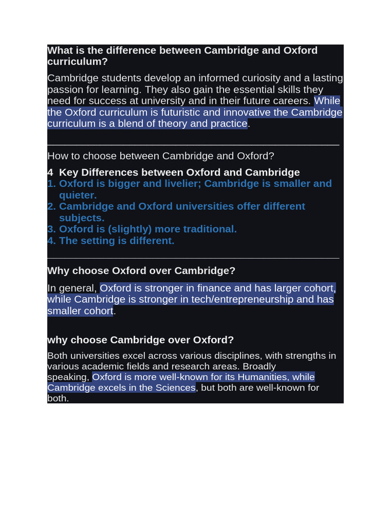 Oxford vs Cambridge Curriculum Differences | PDF