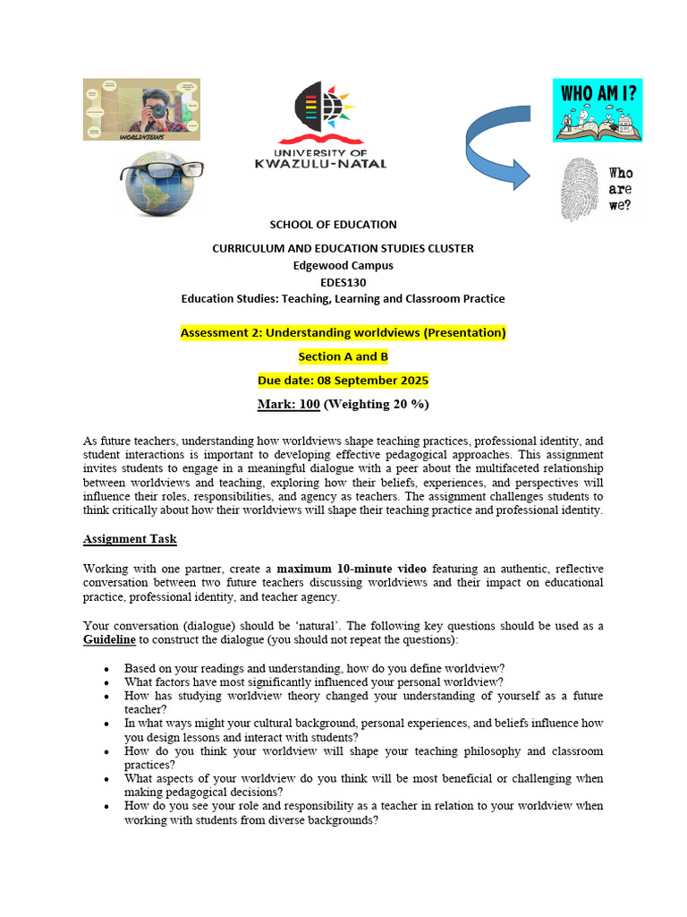 Assessment 2 (Understanding Worldviews) EDES130 08 September 2025 | PDF | Teachers | Critical ...