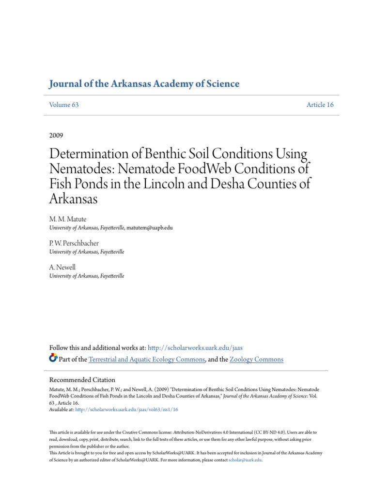 Determination of Benthic Soil Conditions Using Nematodes: Nematode ...