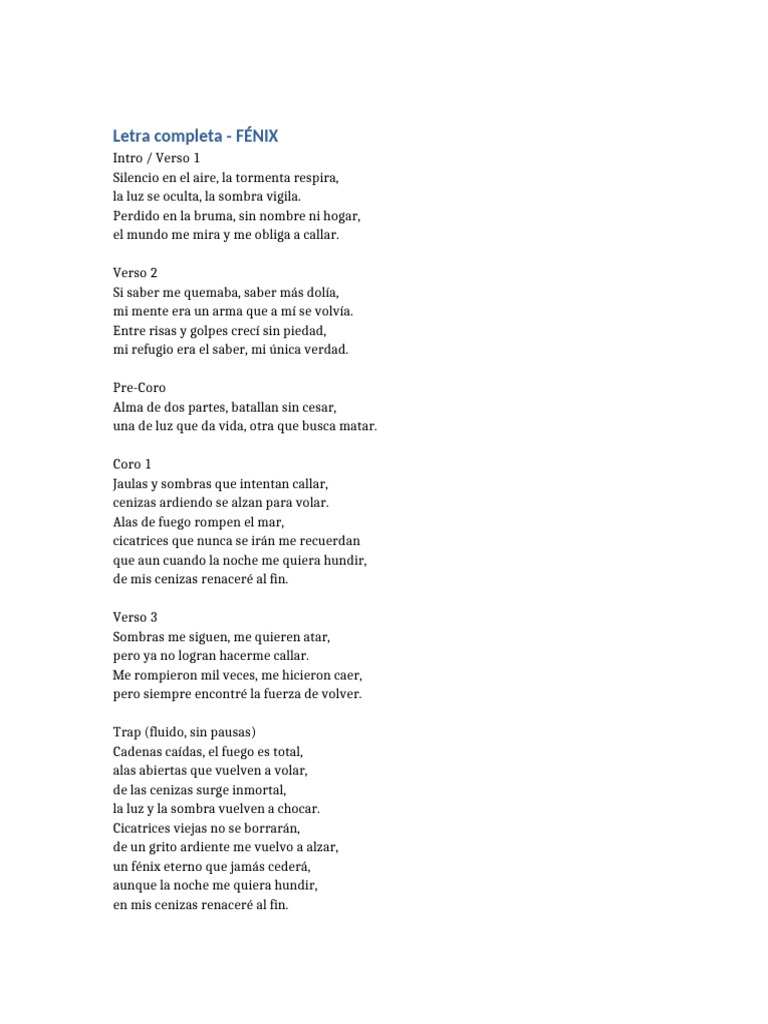Fenix Letra | PDF