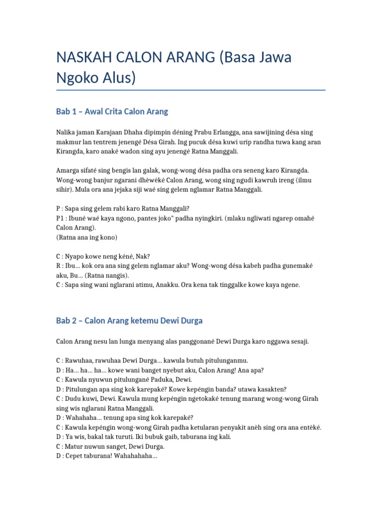 Naskah Calon Arang Jawa | PDF