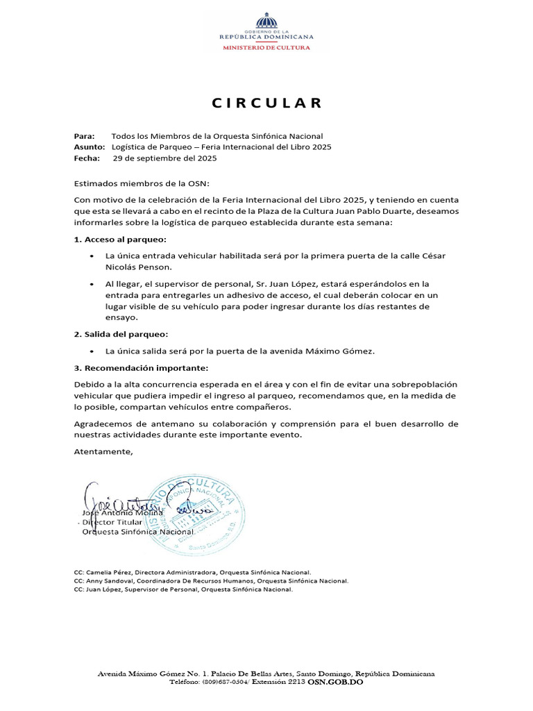 Circular - Parqueos Feria Del Libro - 2025 | PDF