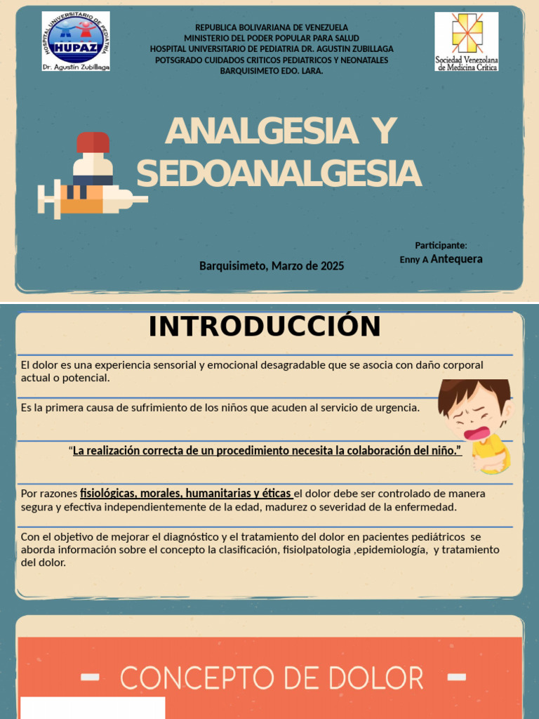 Analgesia y Sedoanaldesia Enny Diapositiva | PDF | Dolor | Analgésico