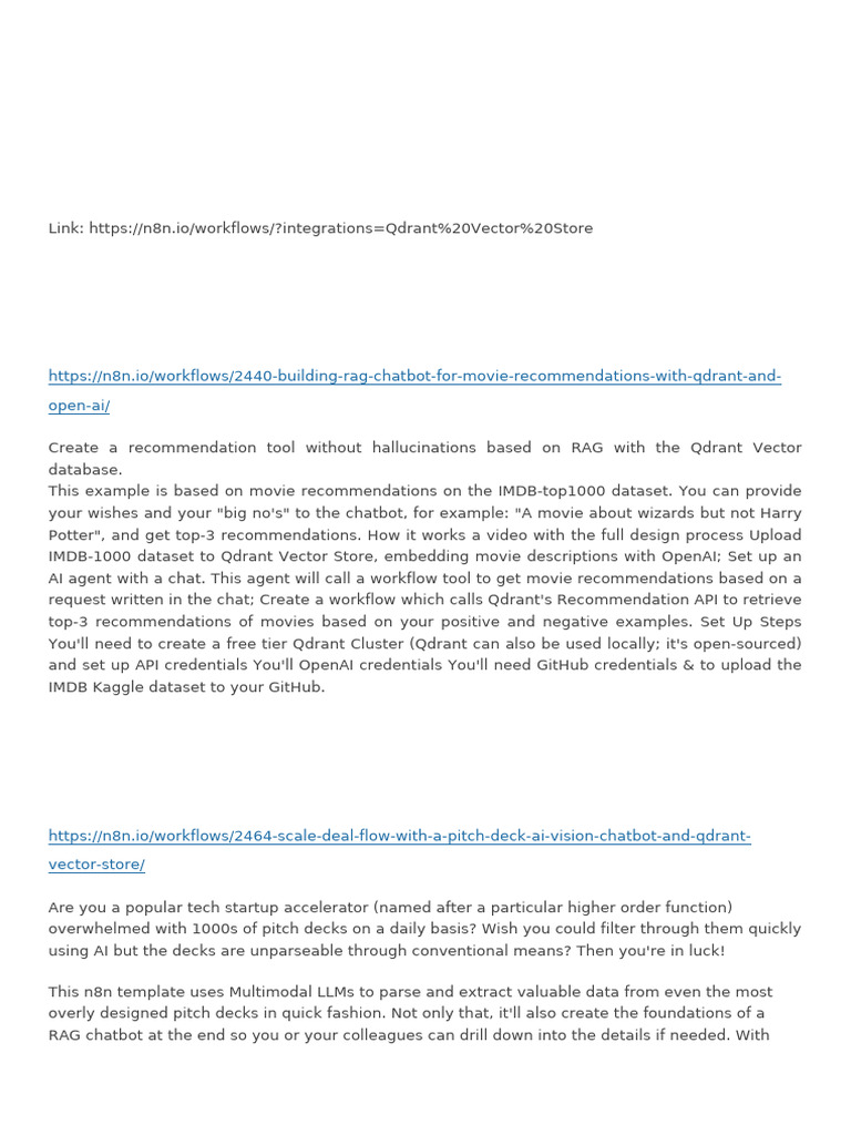 n8n Qdrant Templates for AI Workflows | PDF | Artificial Intelligence ...