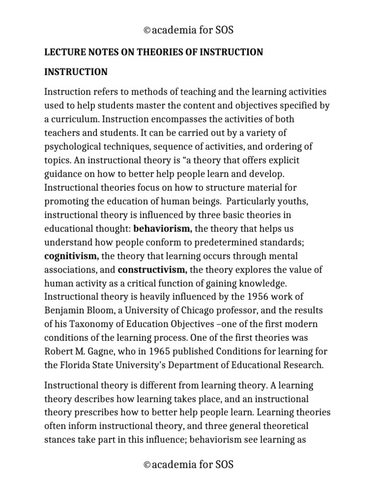 Theories of Instruction Explained | PDF | Constructivism (Philosophy Of ...