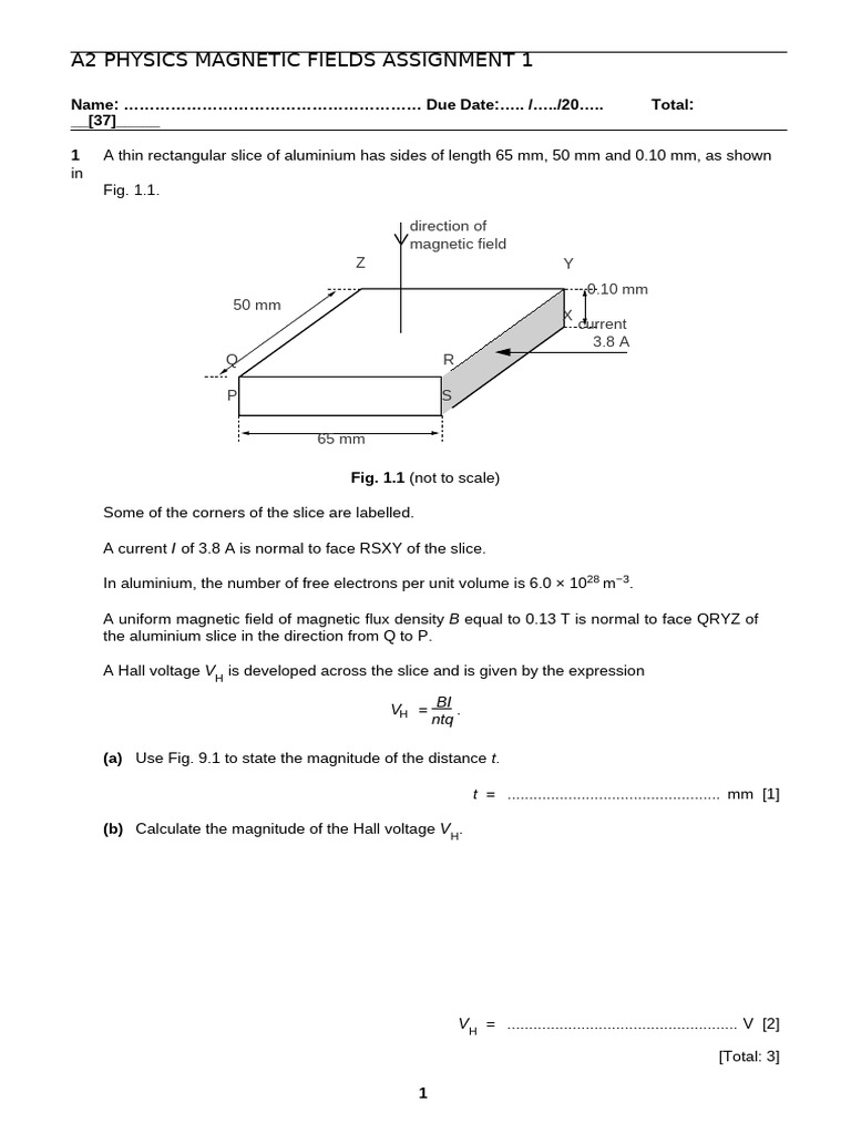 A2 Magnetic Fields Assignment 1 | PDF | Magnetic Field | Transformer