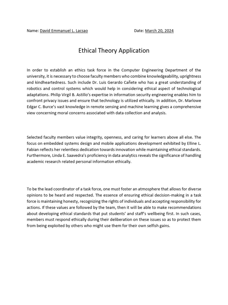 Class Task - Ethical Theory Application | PDF