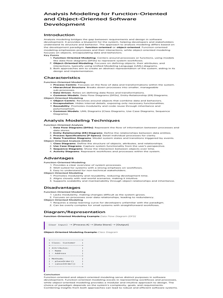 Analysis Modeling For Function-Oriented and Object-Oriented Software Development | PDF | Object ...