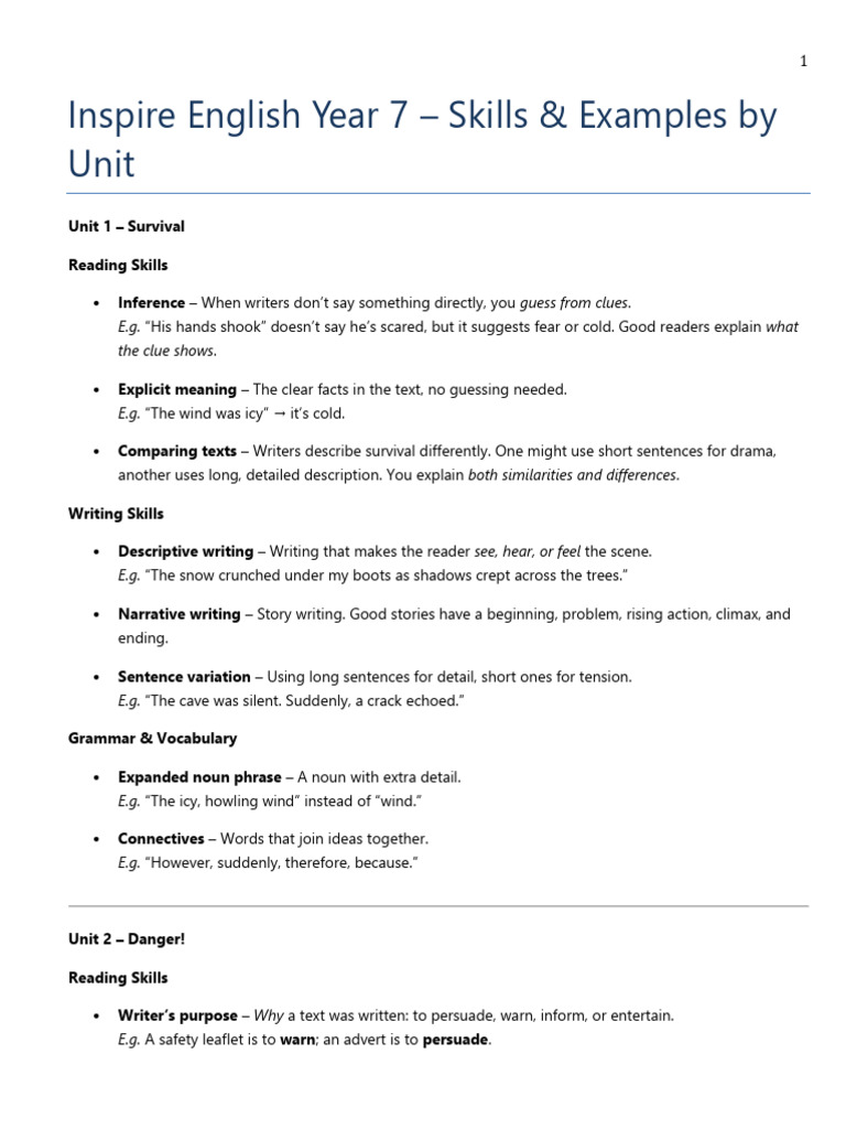 Writing Skills for Year 7 English | PDF | Taste | Linguistics