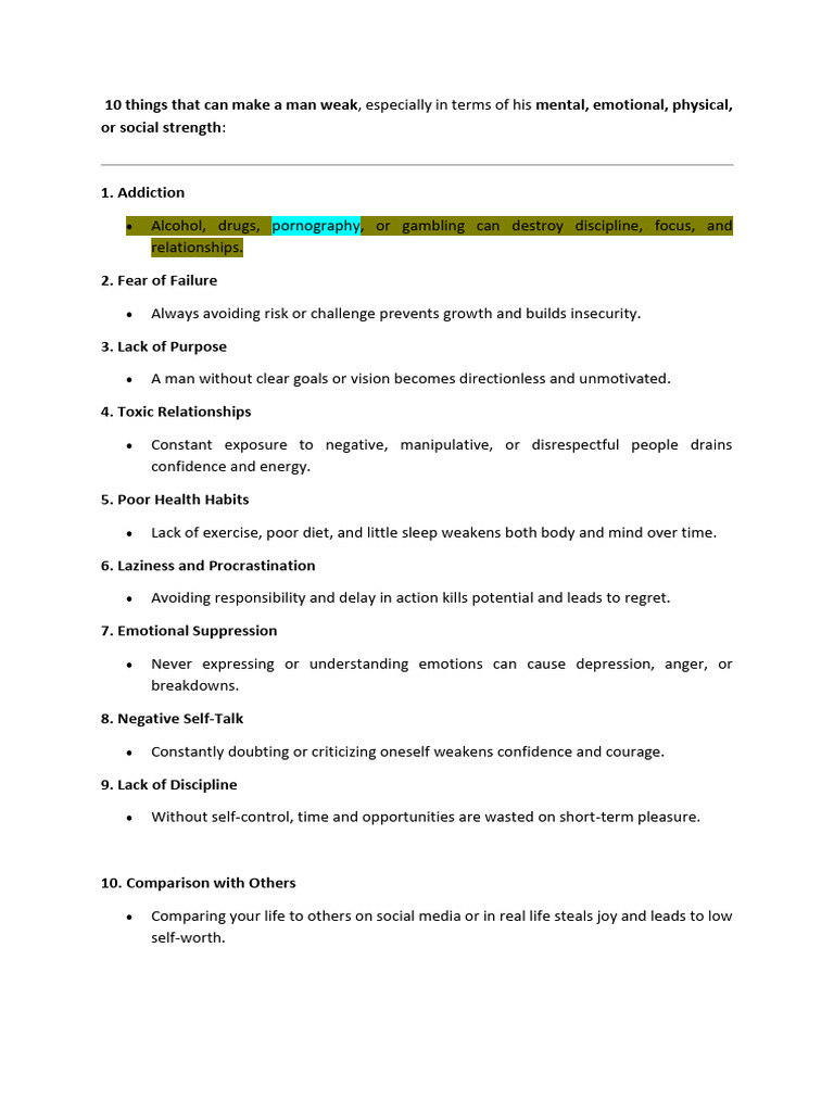 10 Things That Can Make a Man Weak | PDF