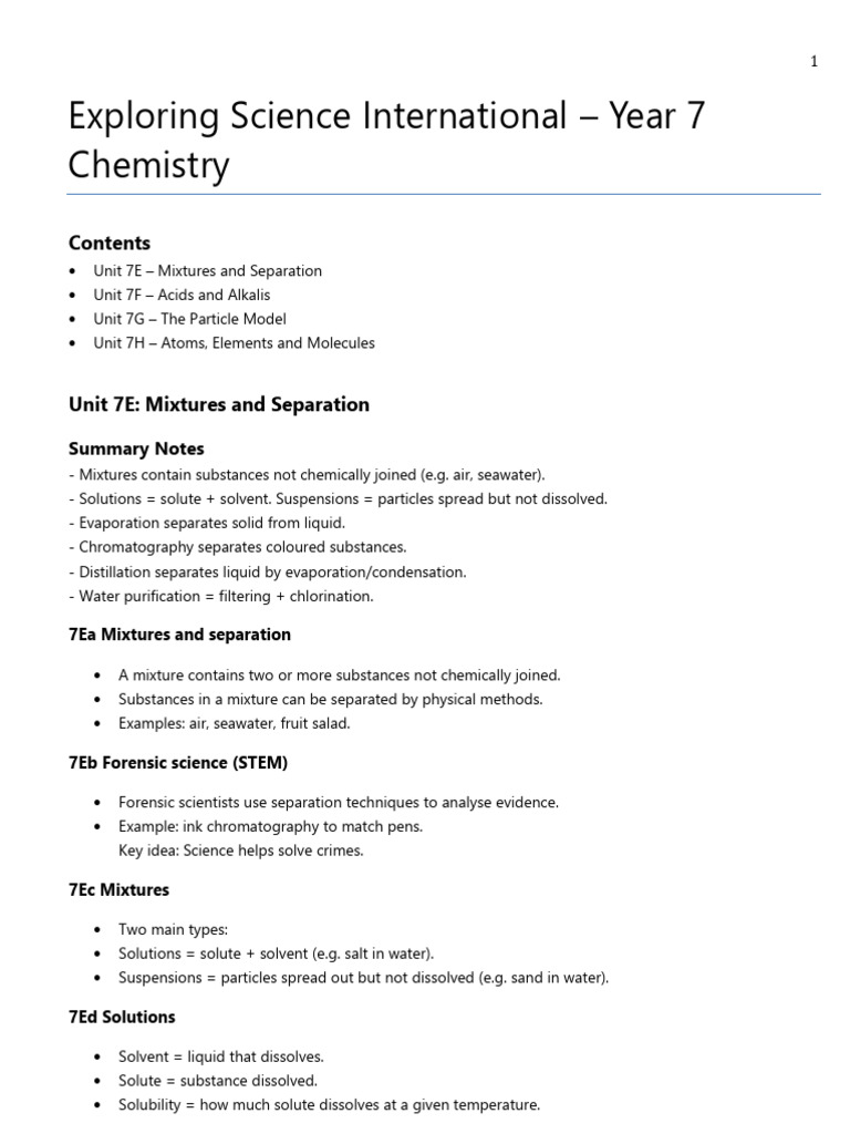 Year7 Chemistry Revision Pack | PDF | Gases | Diffusion