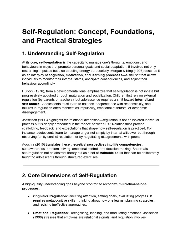 Self Regulation | PDF | Emotional Self Regulation | Adolescence
